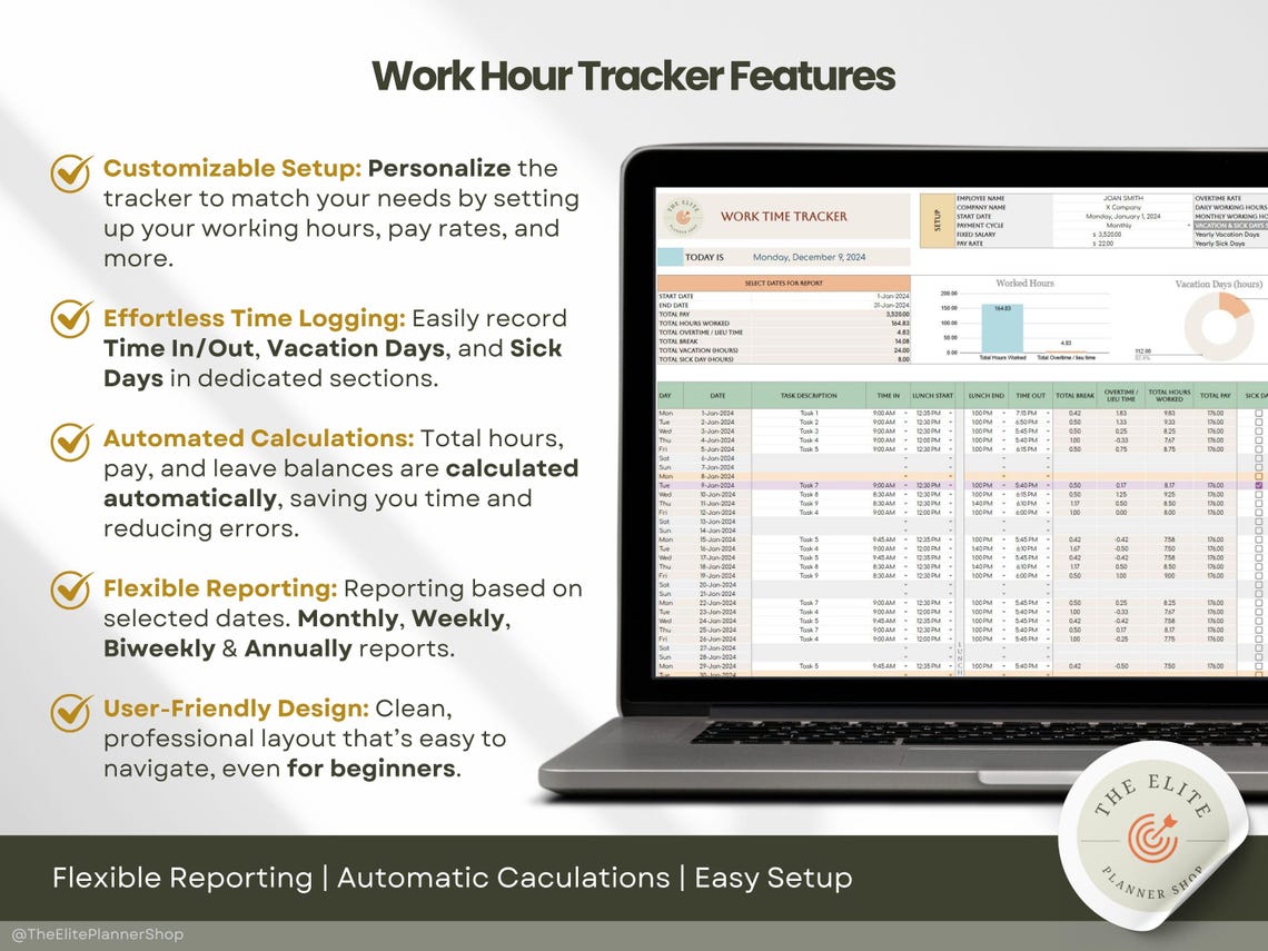 Work Time Tracker Google Sheets Template Employee Timesheet Work Hours ...