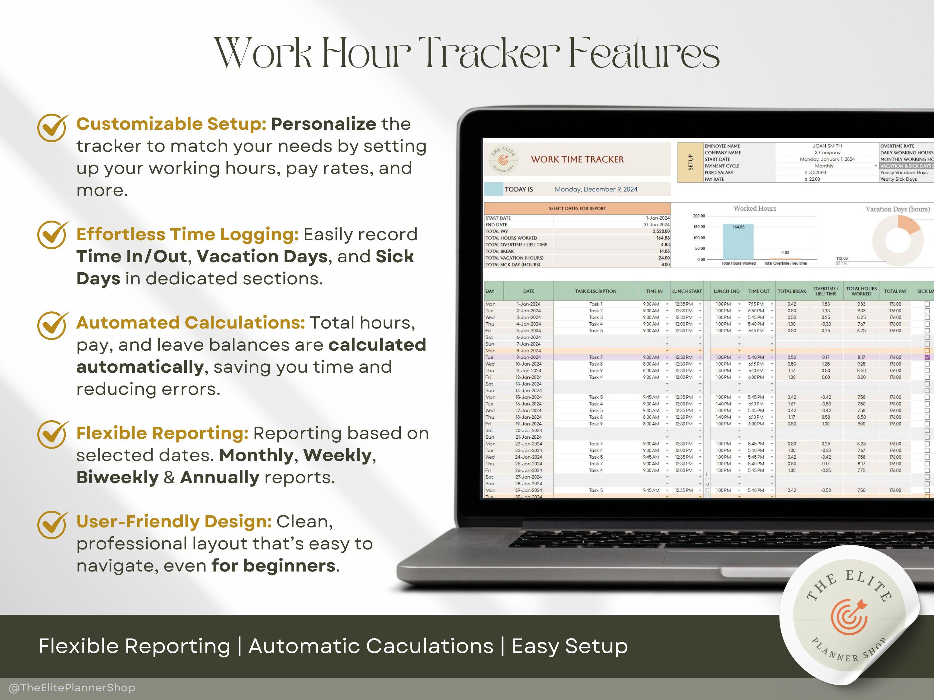 Work Time Tracker Google Sheets Timesheet Tracker Employee Timesheet ...