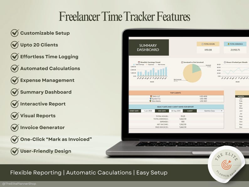 Freelancer Time Tracker Google Sheets | Billable Hours, Client ...