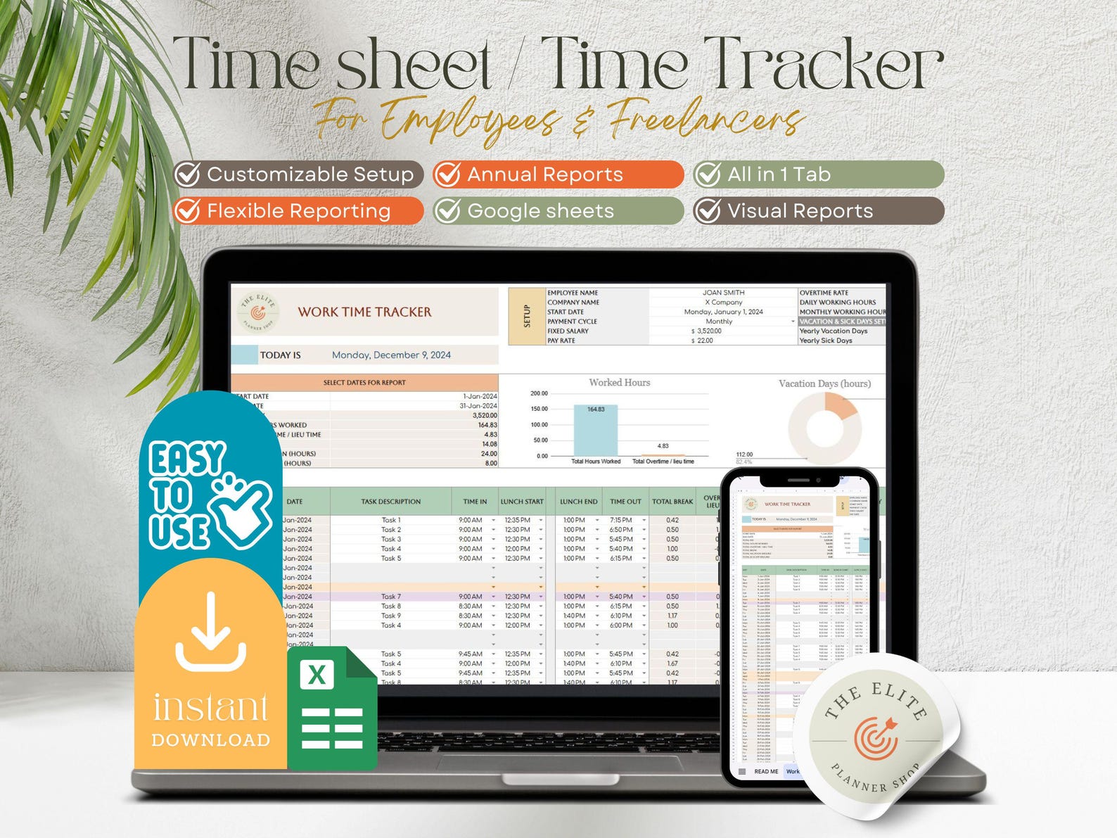 Work Time Tracker Google Sheets Timesheet Tracker Employee Timesheet ...