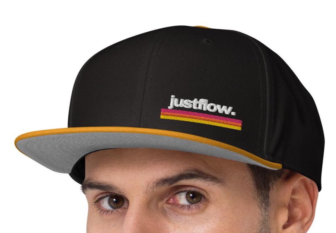 JSTFLW Snapback Hat – Retro Striped Embroidered Black Cap – Unisex ...