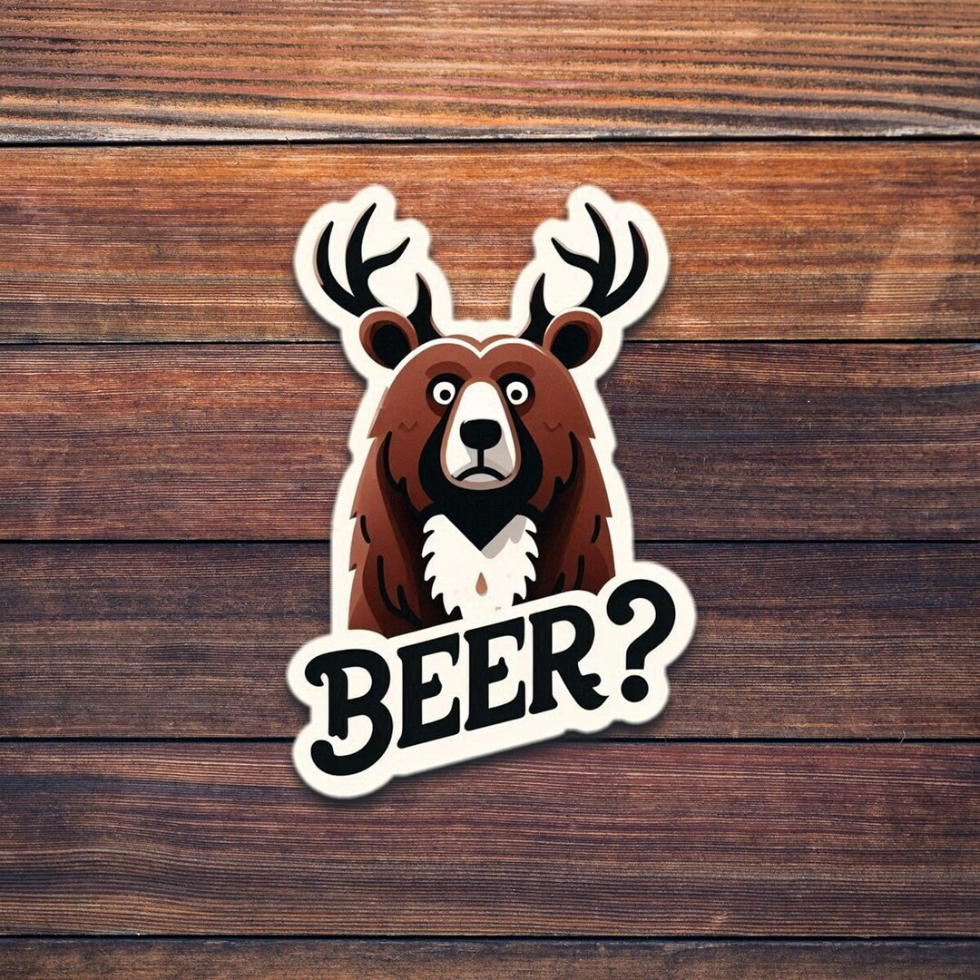 Cartoon Beer Bear Sticker, Deer Antlers, Cute Animal Stickers, Tumbler ...