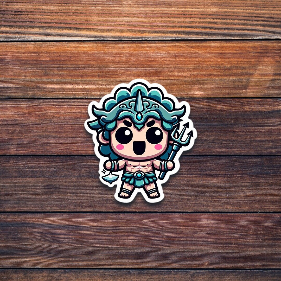 Kawaii Cartoon Poseidon Sticker, Cute Greek God Stickers, Die Cut ...