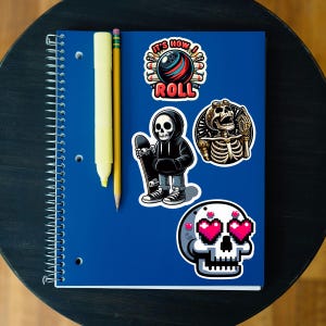 Cartoon Pixelated Skull Sticker, Heart Eyes, Funny Meme Stickers ...