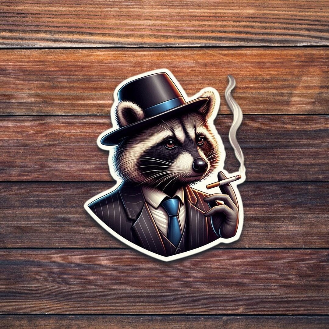 Cartoon Smoking Raccoon Sticker, Mafia Animal, Funny Animal Stickers ...