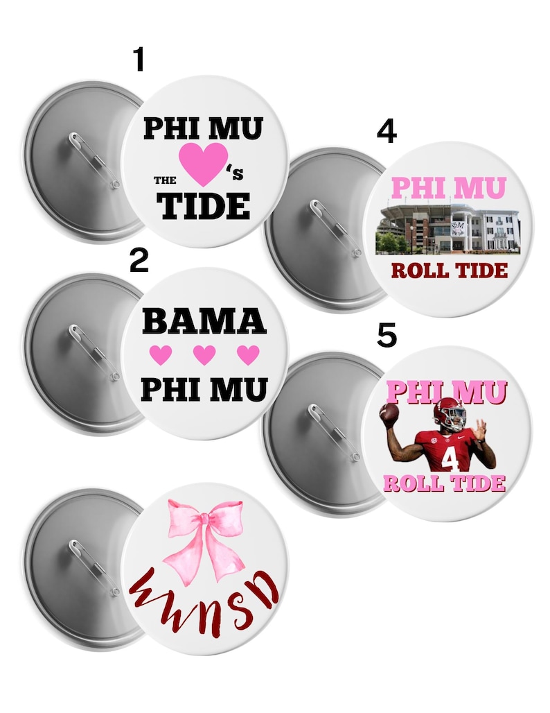 University of Alabama BAMA Game Day Buttons Football Pink Phi Mu Bama ...