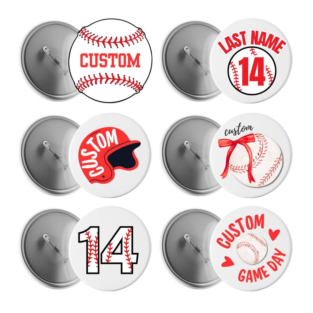 Custom Red Baseball Pinback Buttons | Personalized Team Spirit Game Day ...