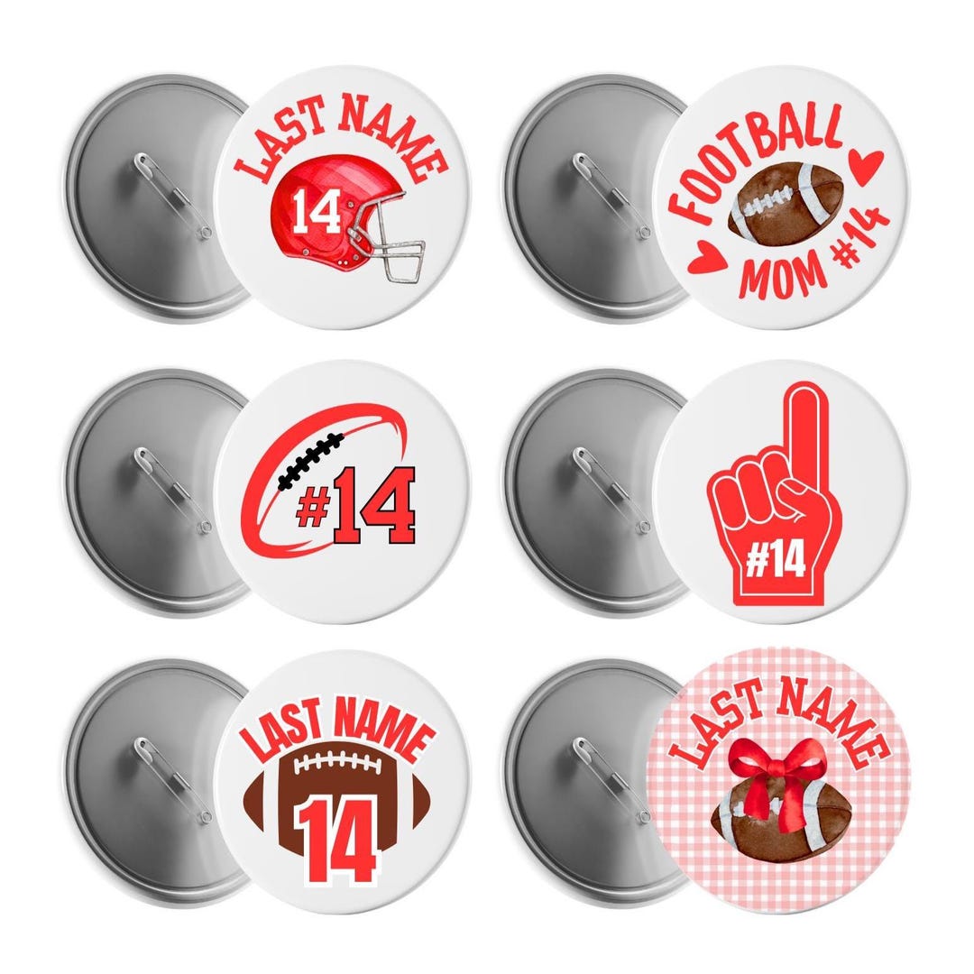 Custom Red Football Buttons | Personalized Name & Number | Fan Spirit ...