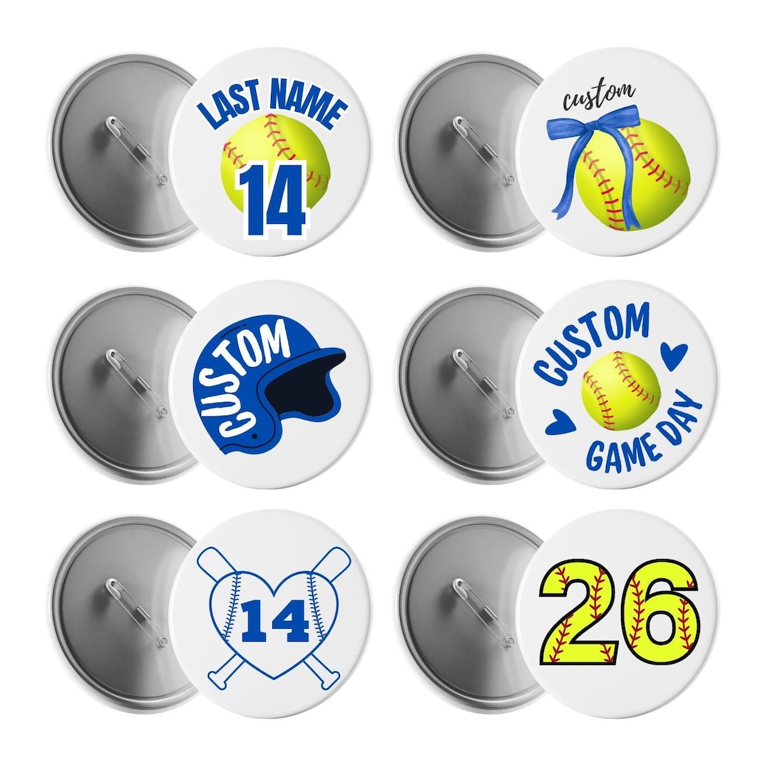 Custom Blue Softball Pinback Buttons | Personalized Team Spirit Game ...