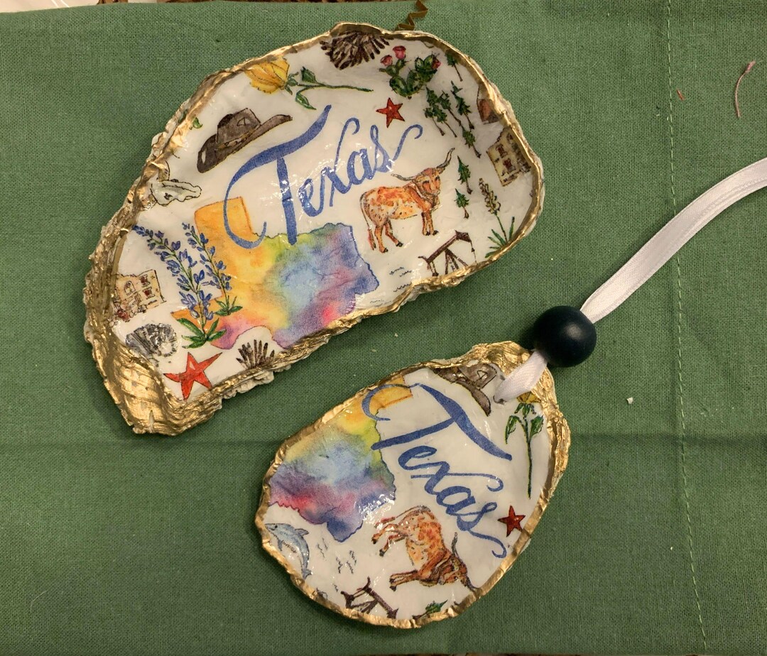 Texas Oyster Shell Ornament, Texas State Oyster Shell Trinket Dish, TX ...
