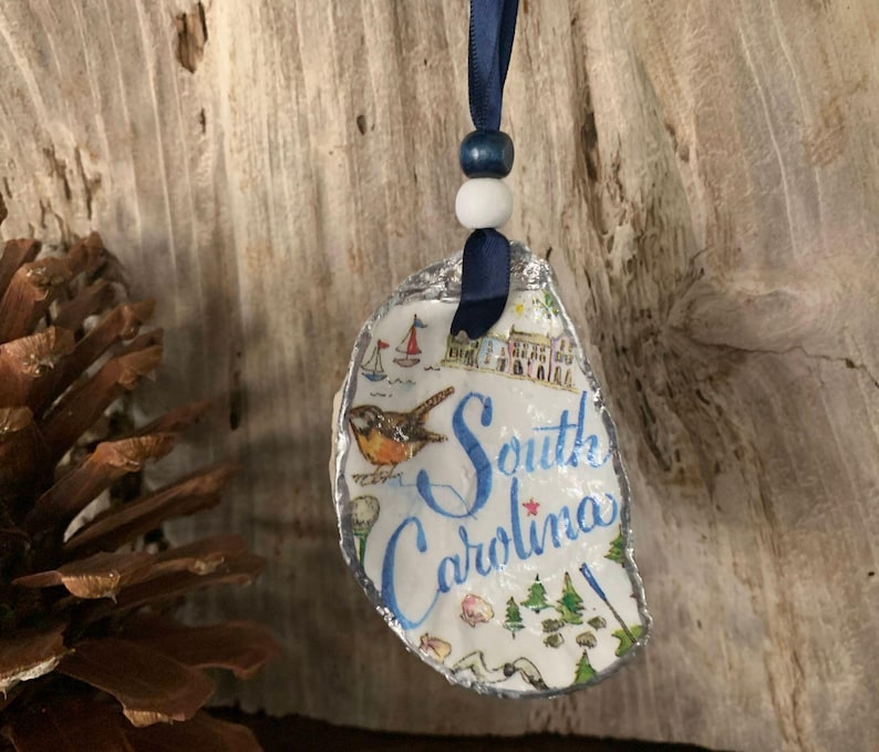 South Carolina Oyster Shell Ornament, SC State Oyster Shell Trinket ...