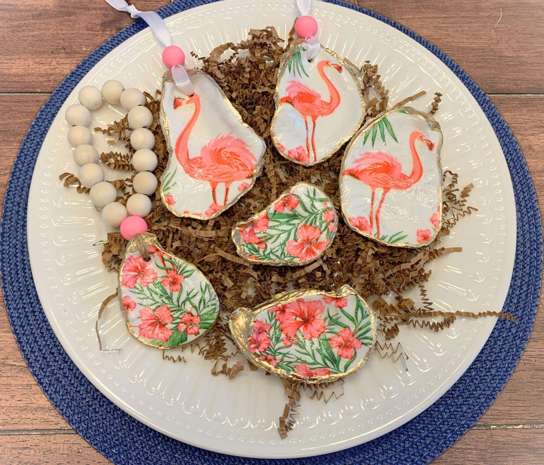 Pink Flamingo Oyster Shell Ornament, Flamingo Trinket Dish, Pink ...