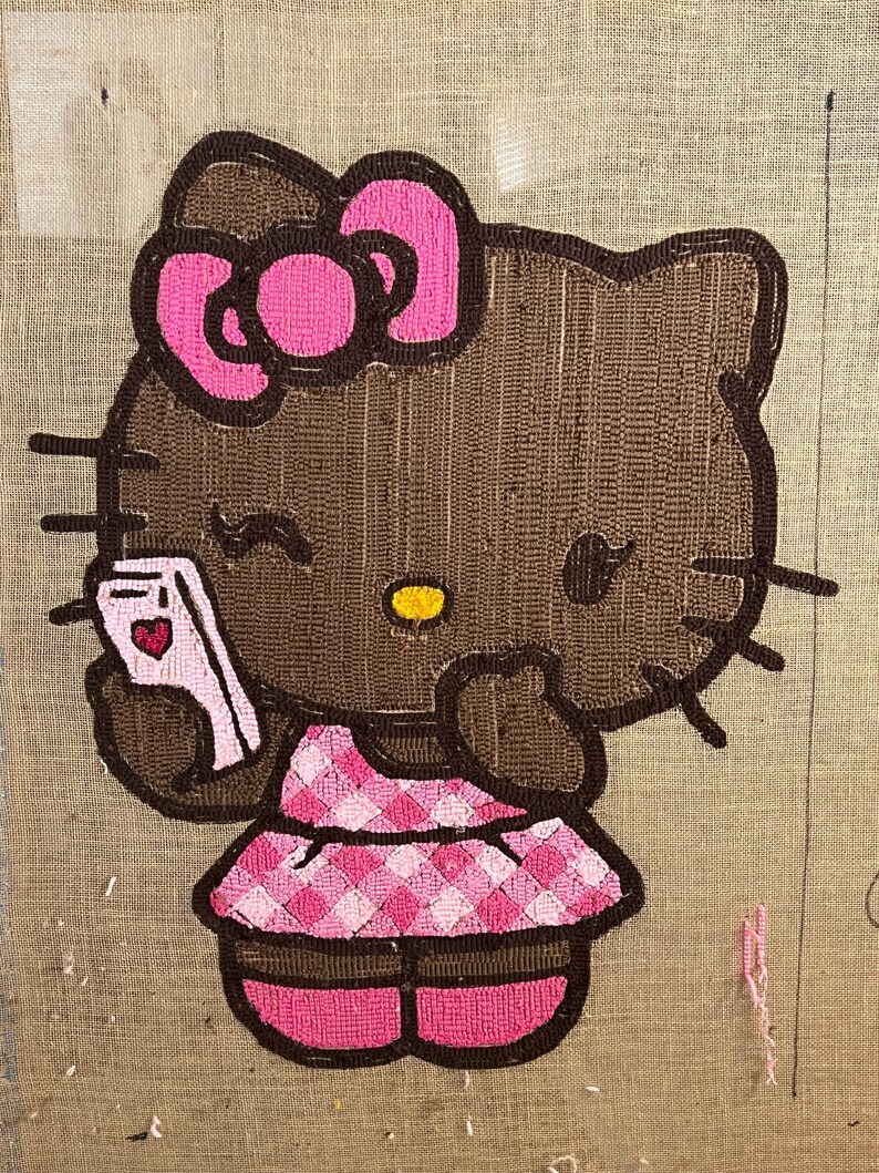 Handmade Kawaii Kitty Rug: Tufted Cartoon Character Art - Etsy