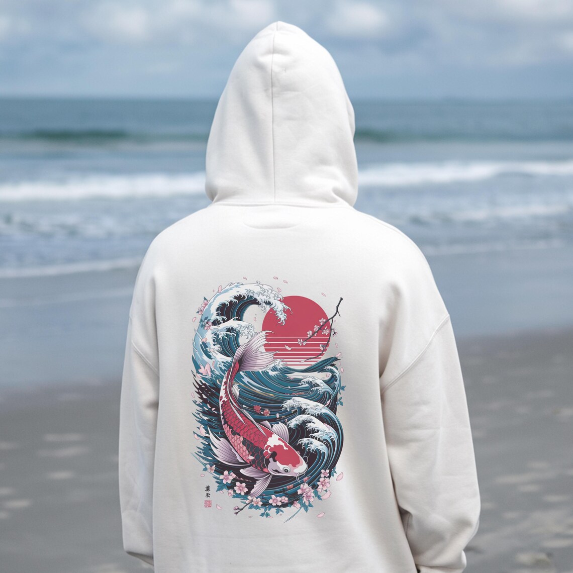 Cozy Japanese Koi Fish Hoodie, Nautical Asian Art Sweater, Unisex Tokyo ...