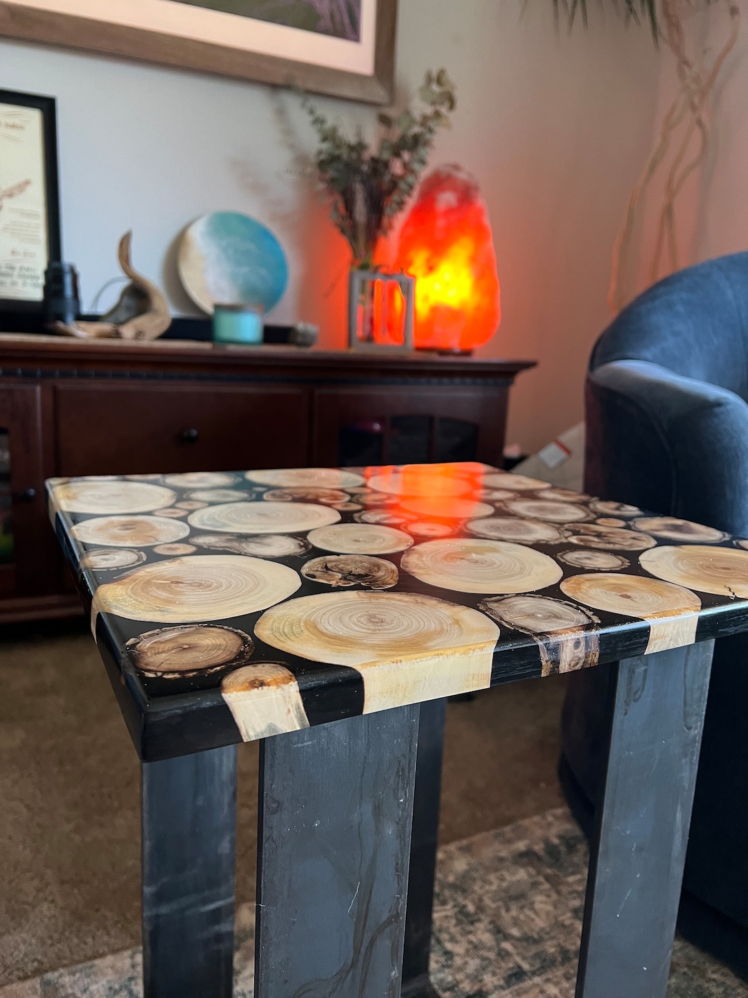 Wood Stump Epoxy End Table - Etsy