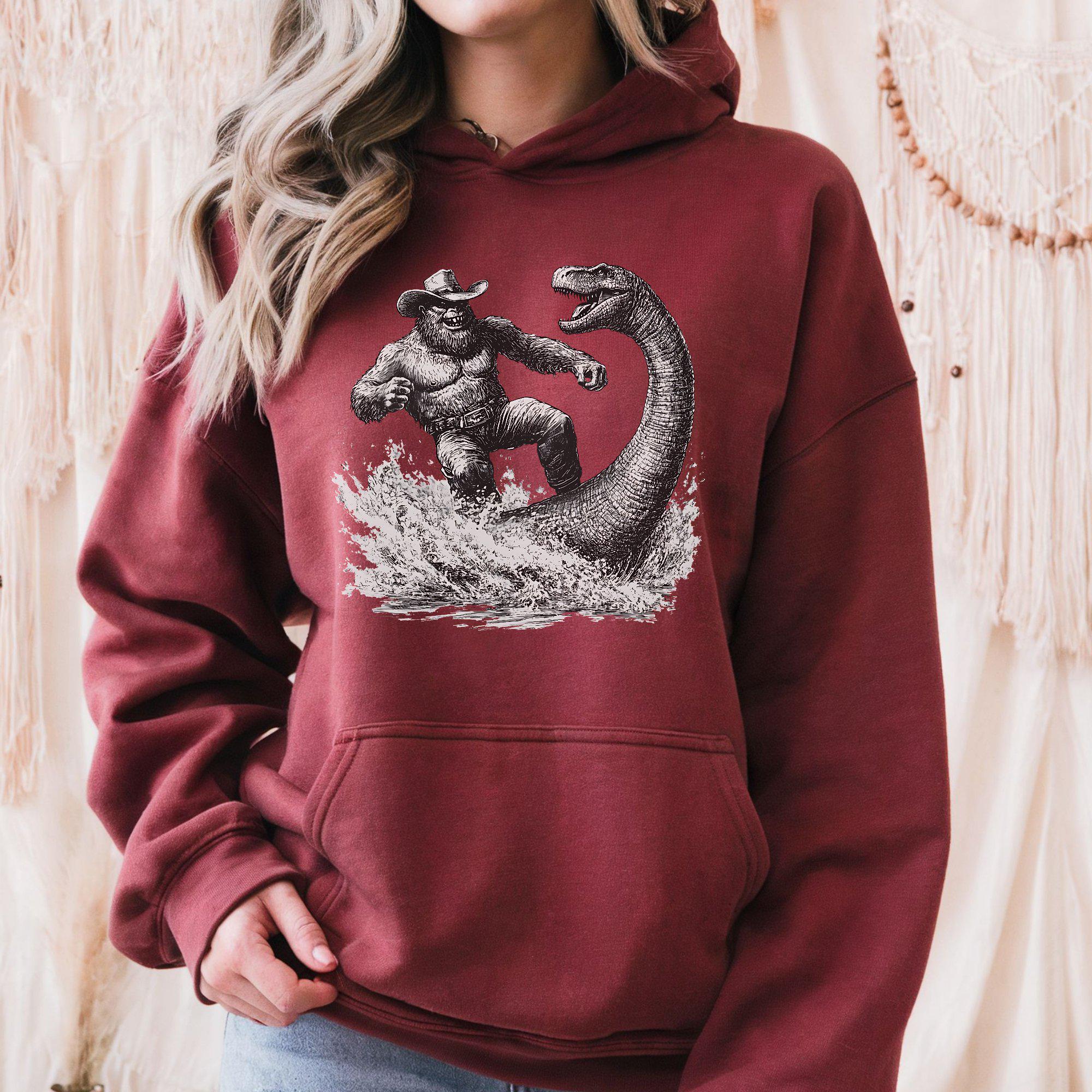 Vintage Western Bigfoot Hoodie, Cowboy Cryptid Design, Loch Ness ...