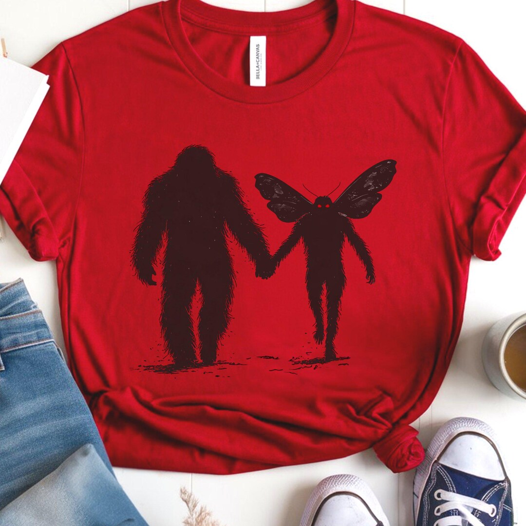 Mothman Bigfoot T-shirt, Cryptid Meme Gift Shirt, Funny Paranormal Tee ...