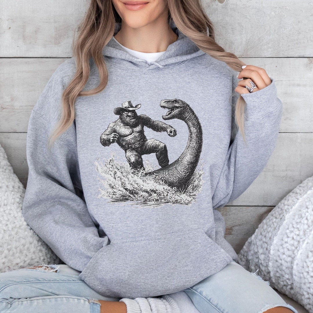 Vintage Western Bigfoot Hoodie, Cowboy Cryptid Design, Loch Ness ...
