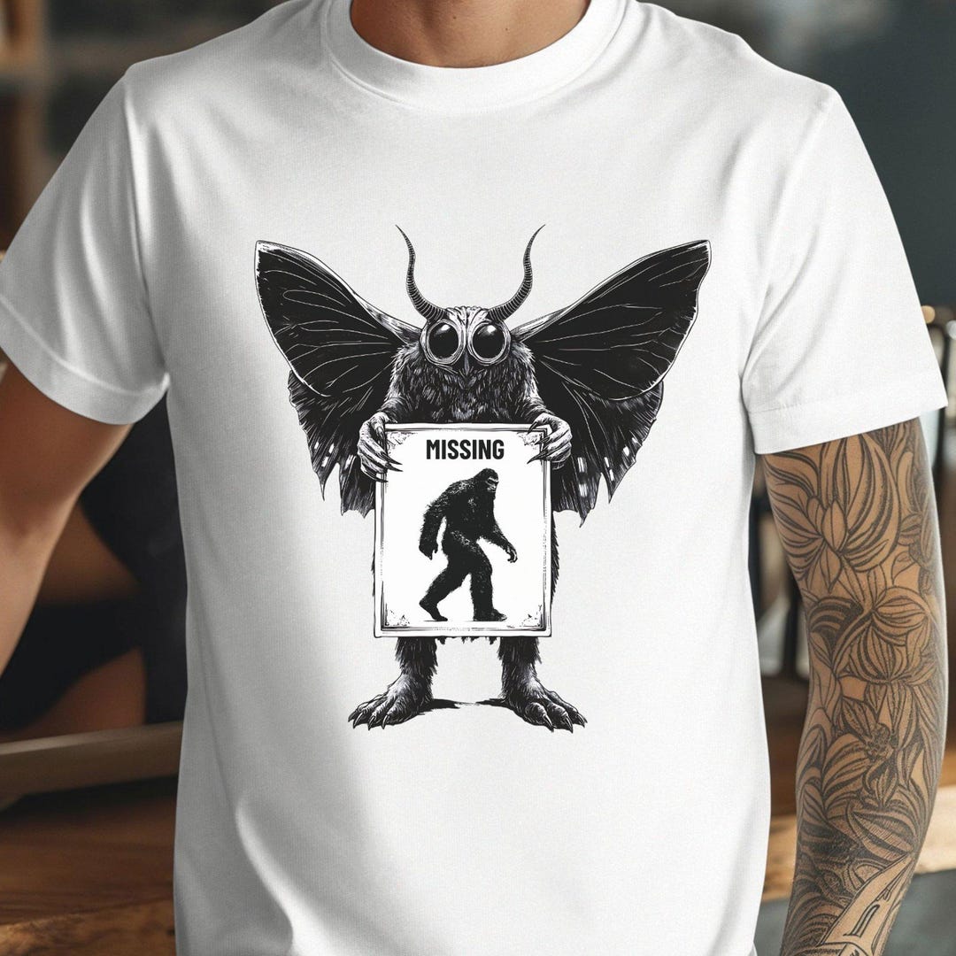 Mothman Bigfoot T-shirt, Funny Cryptid Missing Shirt, Paranormal Meme ...
