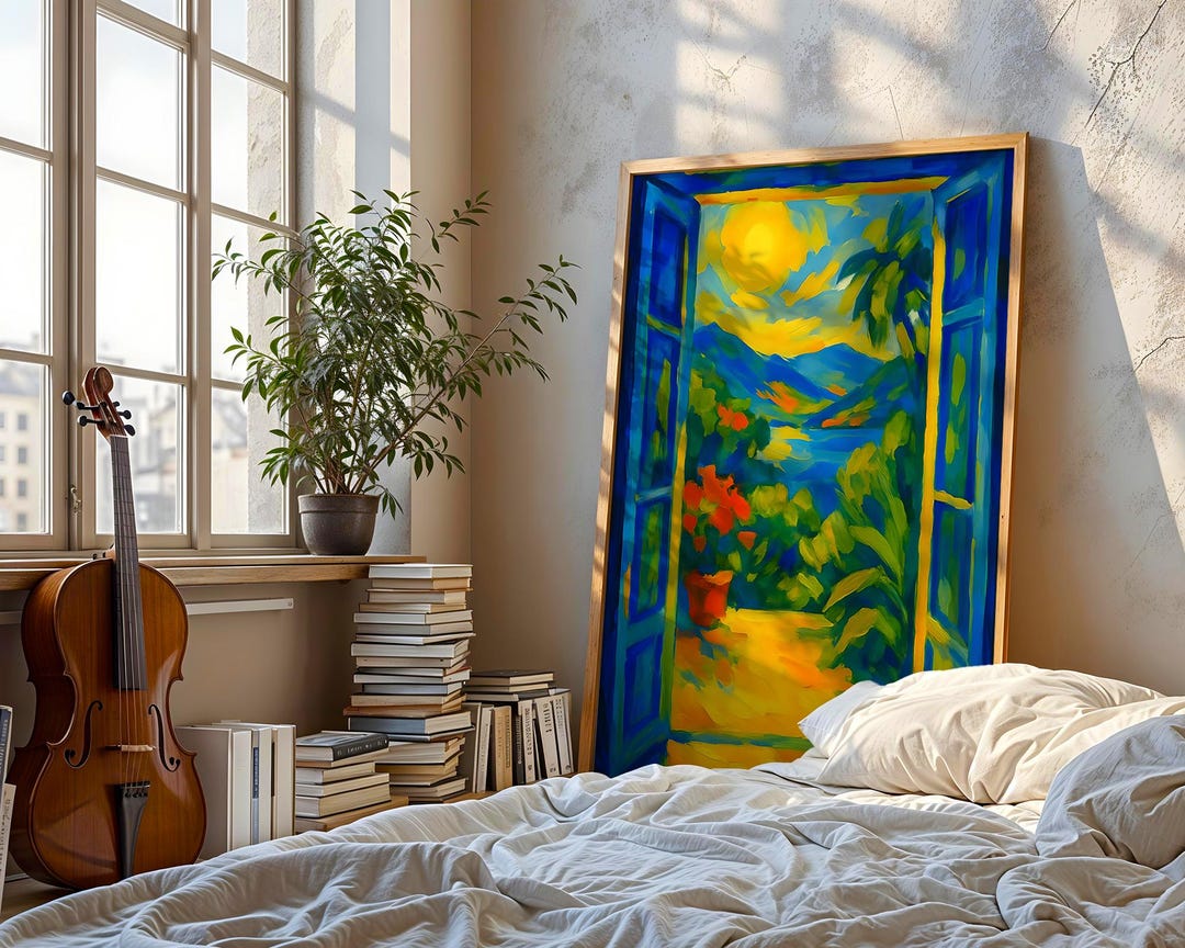 Colorful Coastal Serenity – Open Window Art in Fauvist Hues, Sun ...