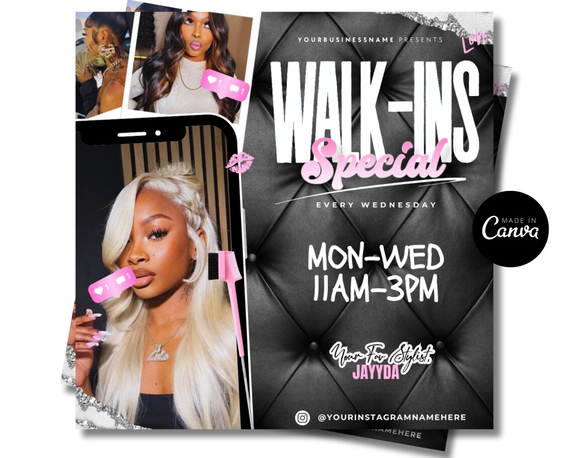 Walk-ins Special Flyer: Hair Salon, Lashes, Makeup (appointment) - Etsy