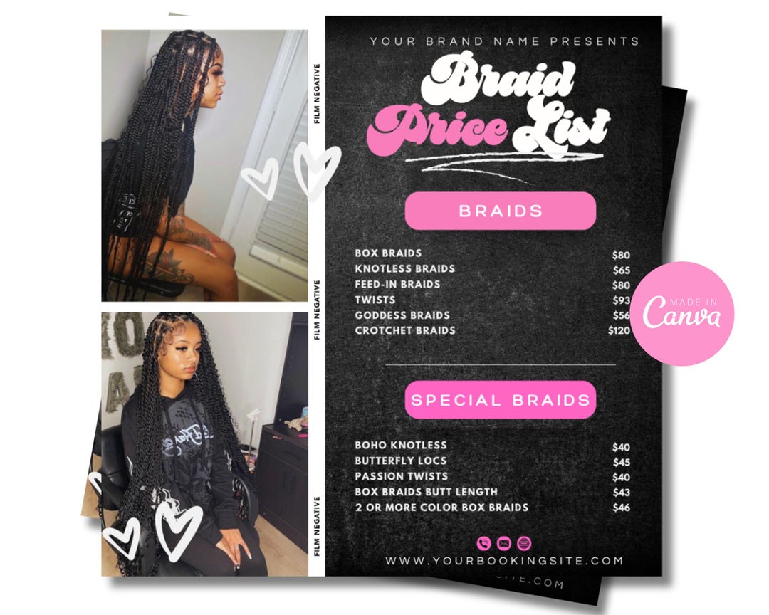Braid Price List: Hair Salon, Wigs, Lashes, Nails (appointment) - Etsy