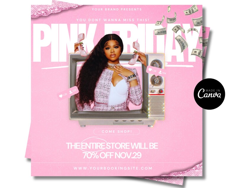 Black Friday Flyer, DIY Pink Friday Flyer, Editable Canva Template ...