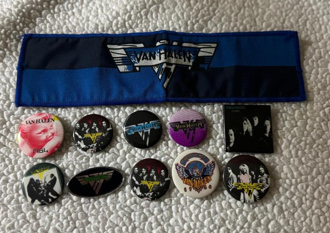 Van Halen Pin Lot 10 Buttons and Sew-on Patch Vintage 1980s David Lee ...
