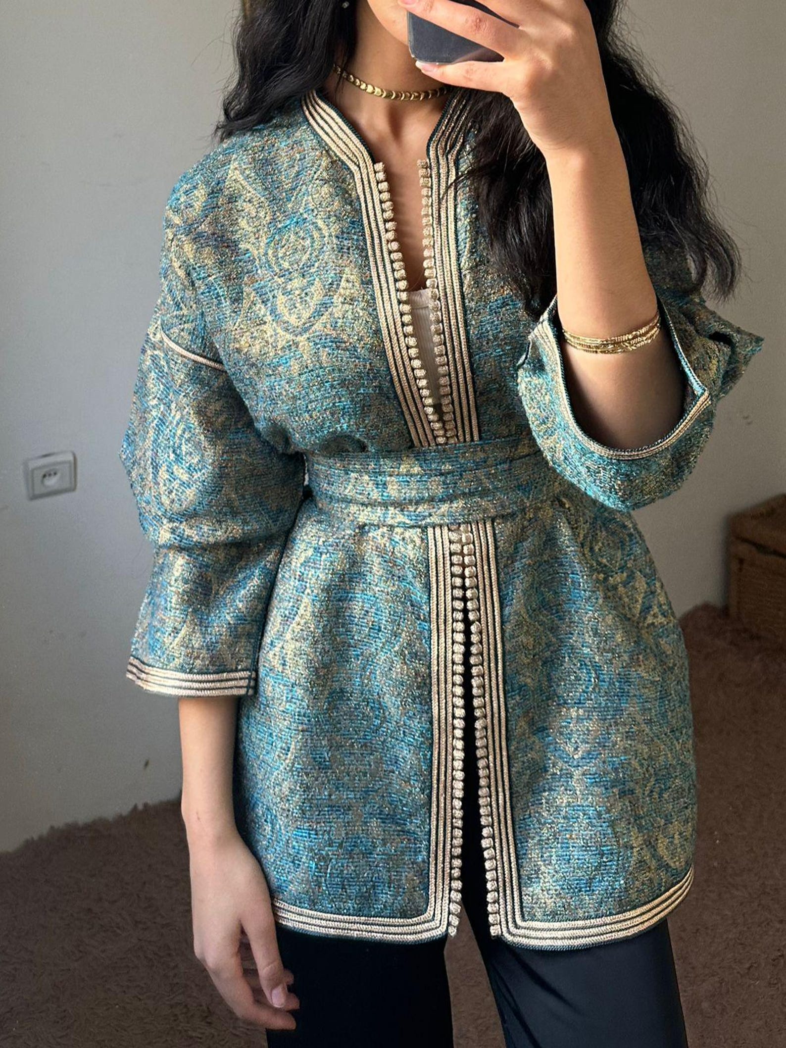 Blue Moroccan Jabadour – Handmade 3-piece Set With Pants and Mdema ...