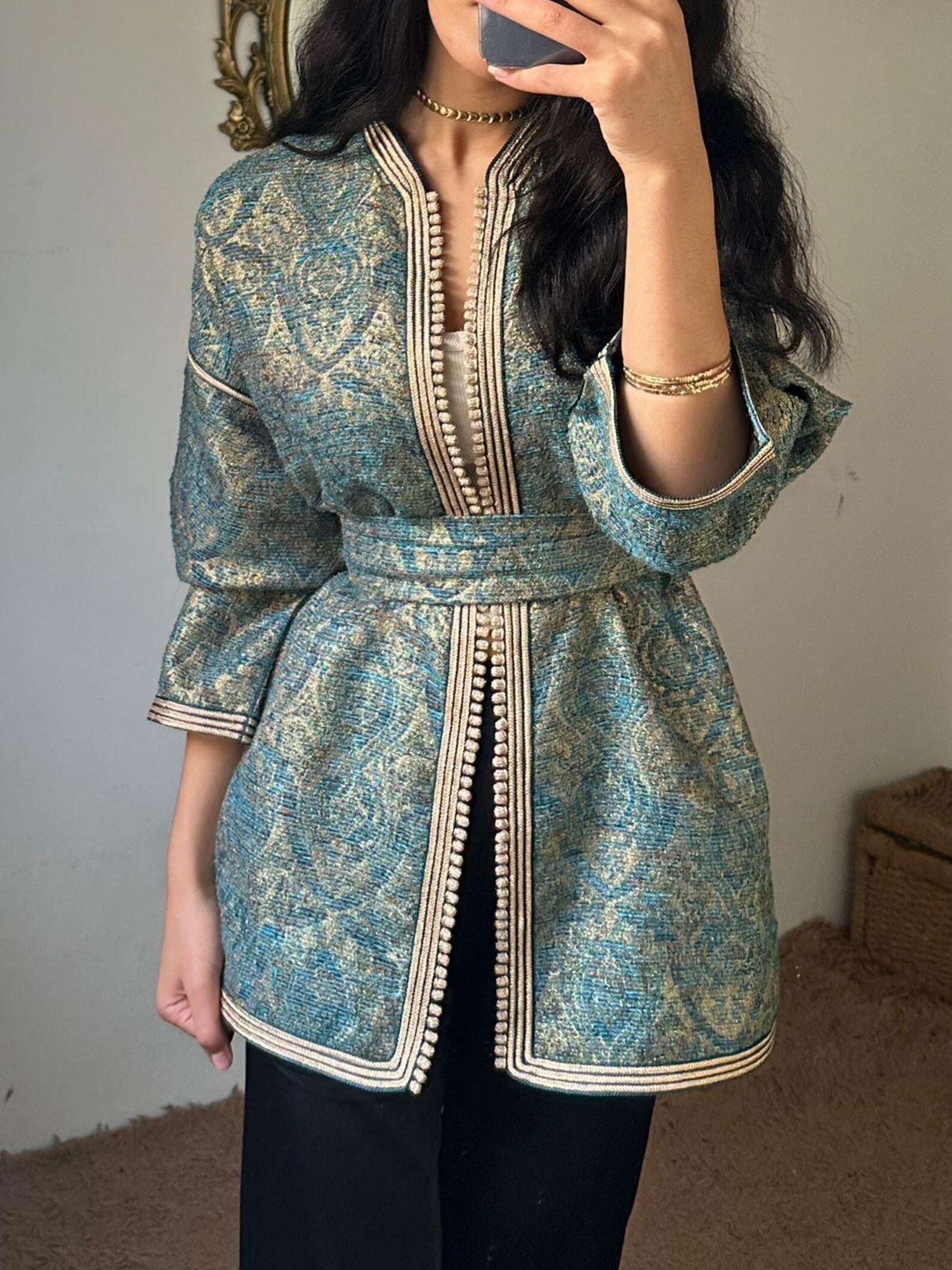 Blue Moroccan Jabadour – Handmade 3-piece Set With Pants and Mdema ...