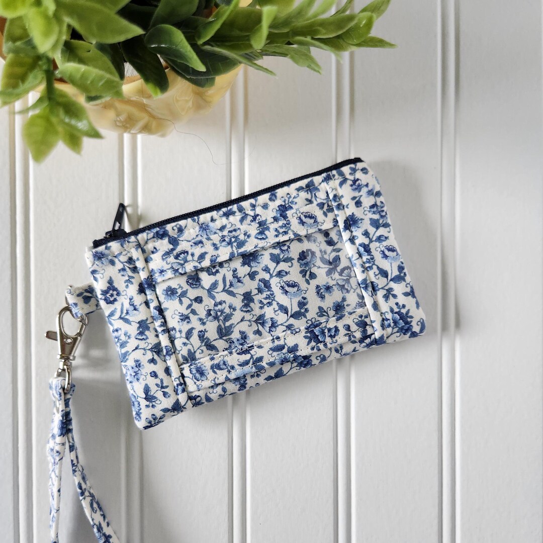 Vintage Floral Blue ID Wristlet Wallet, Mini ID Wristlet Wallet, Zipper ...