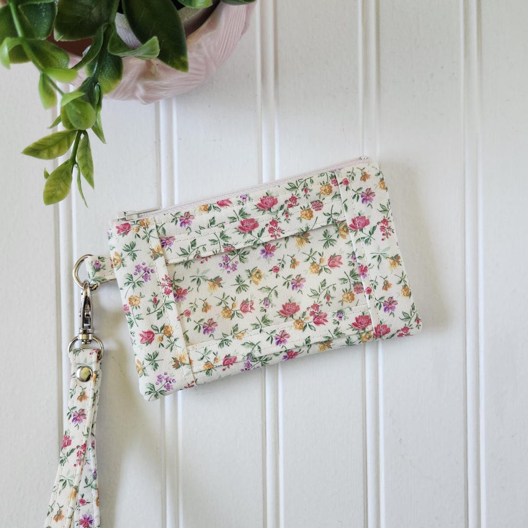 Vintage Floral Pink ID Wristlet Wallet, Mini ID Wristlet Wallet, Zipper ...