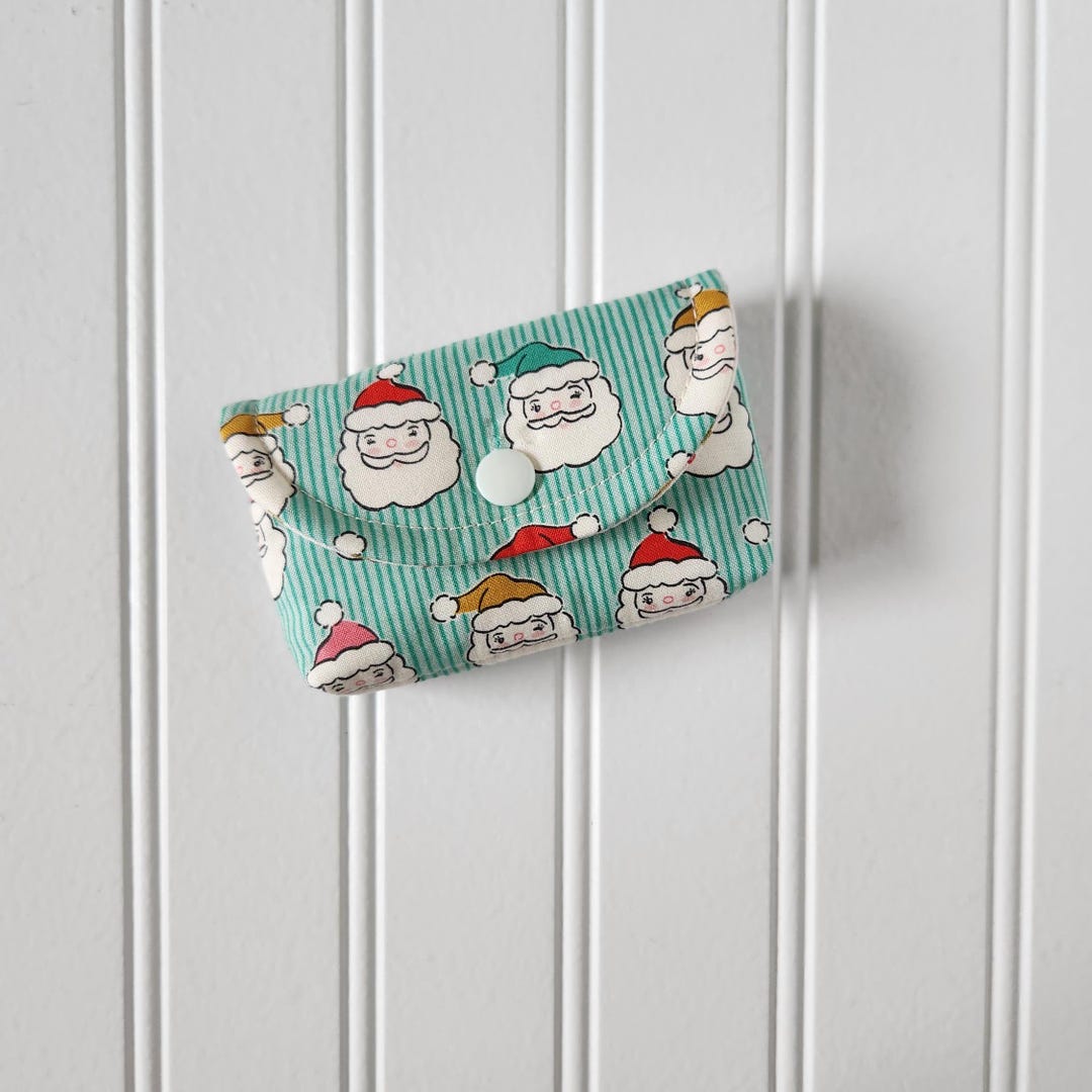 Oh What Fun Santa Heads Green MINI Snap Pouch, Gift Card Pouch, Ear Bud ...