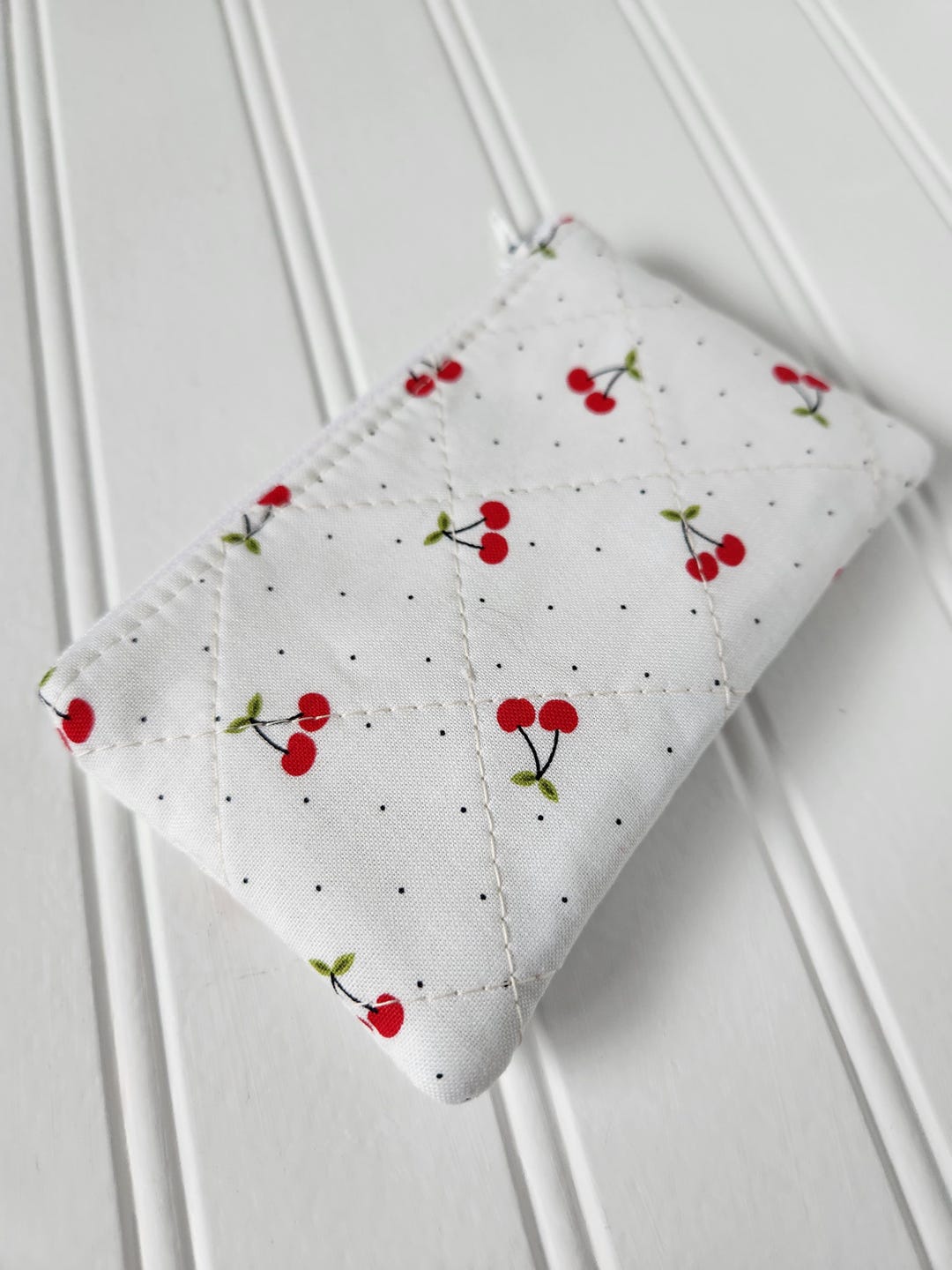 Quilted Cherry Zipper Coin Purse, Sweet Red Cherries Zipper Coin Purse ...