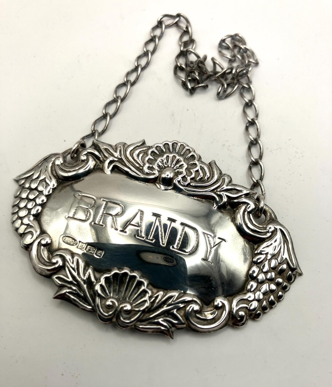 Silver Brandy Decanter Label Hallmarked Broadway & Co, Birmingham 1985 ...
