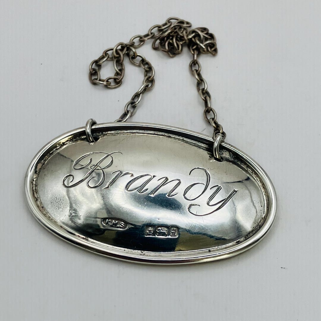 Silver Brandy Decanter Label - Hallmarked K M Silver , Birmingham 1982 ...