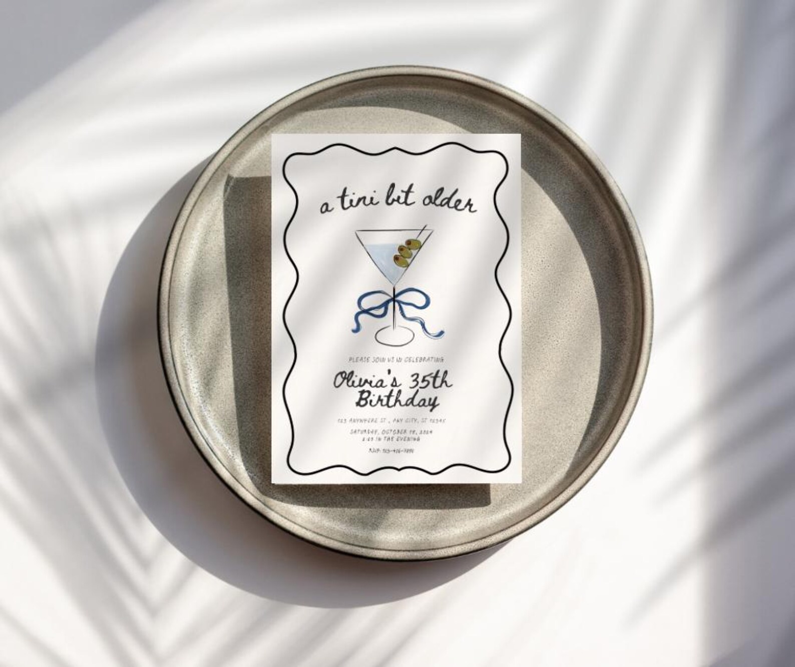 Hand-drawn Martini Birthday Invite, Customizable Invitation, Feminine ...