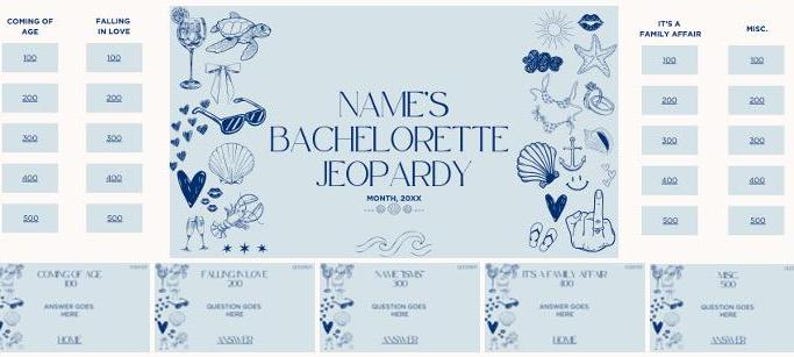 Coastal Bachelorette Jeopardy Game | Last Toast on the Coast | Editable ...