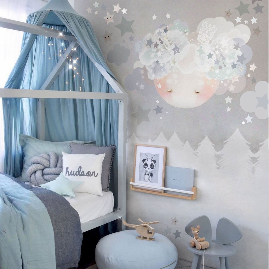 Sleepy Moon Fabric Decal Wall Stickers - Modern Boy Bedroom Wall ...