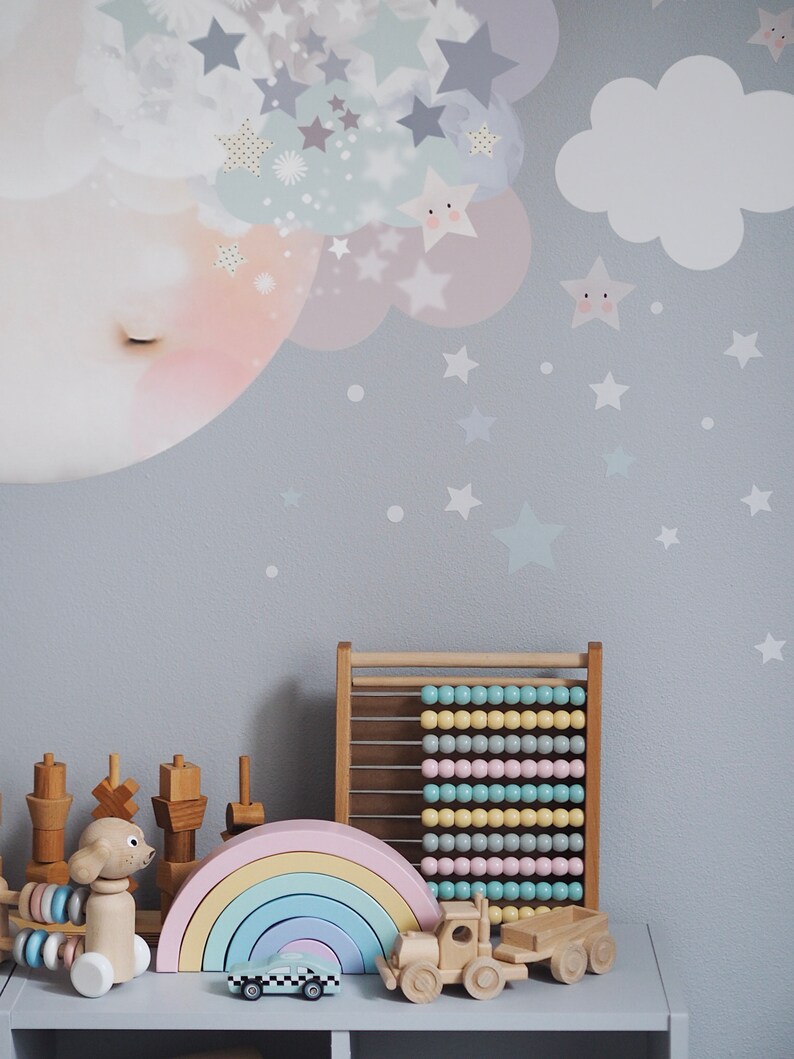 Sleepy Moon Fabric Decal Wall Stickers Modern Boy Bedroom - Etsy