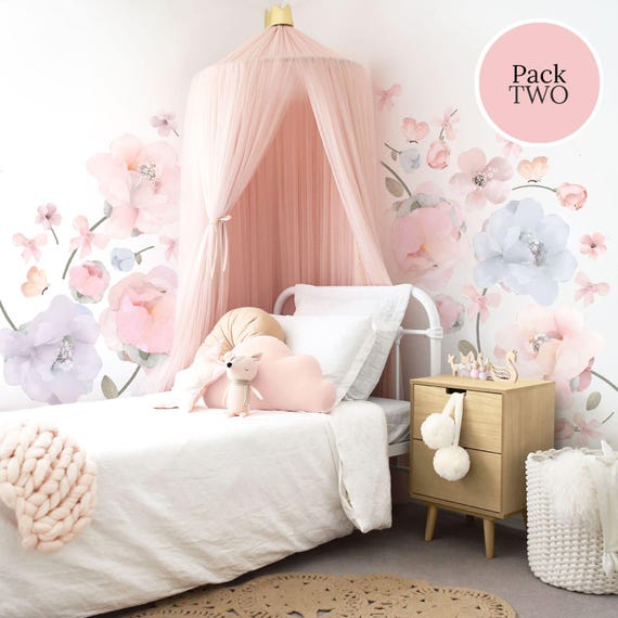 Flower Wall Stickers Fabric Decal Removable Nursery Floral Peony Decor Wall Stickers Bedroom Garden Wild Flowers Peonies Rose Wall Mural Etsy UK