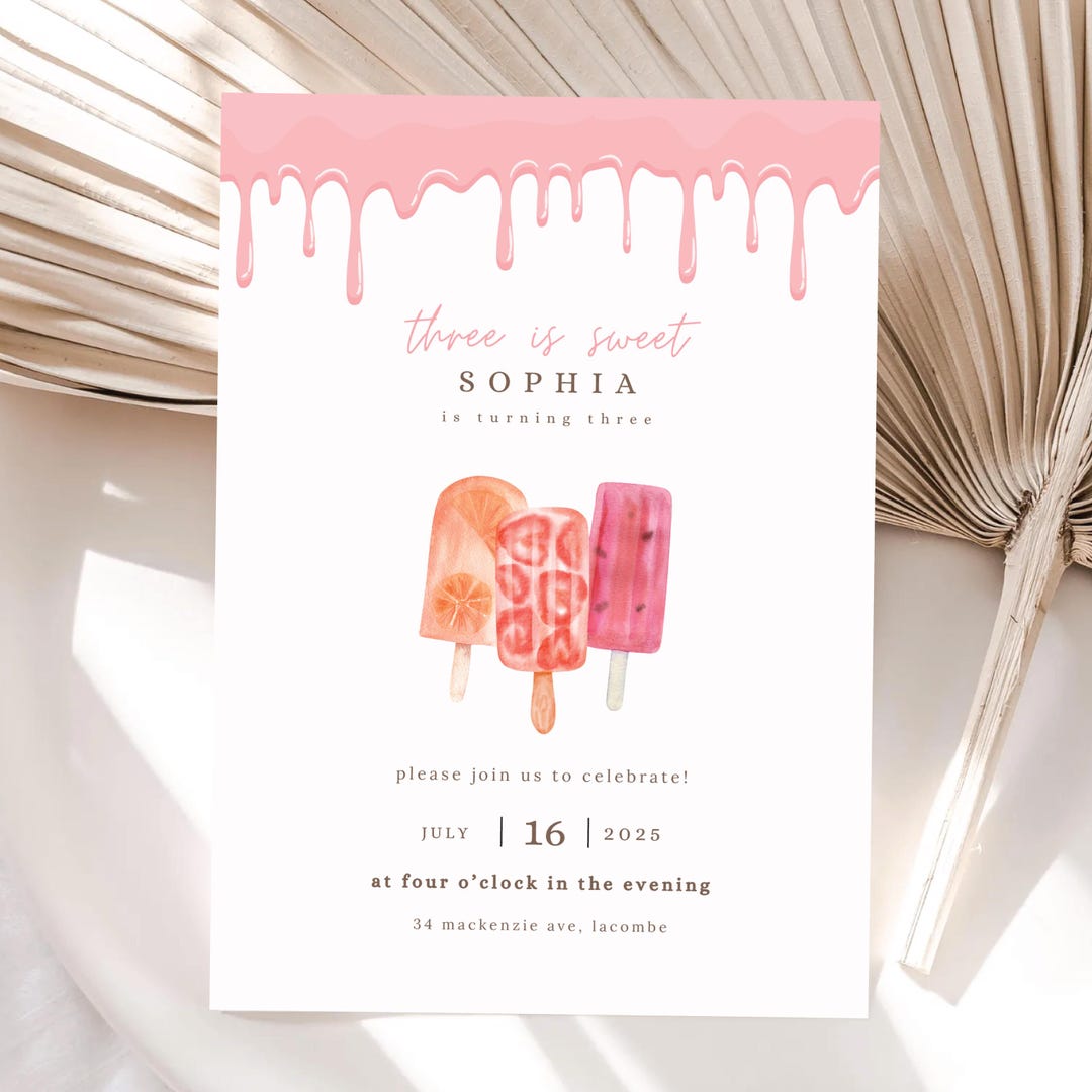 Berry Sweet Third Birthday Invitation: Popsicle Party, Editable ...
