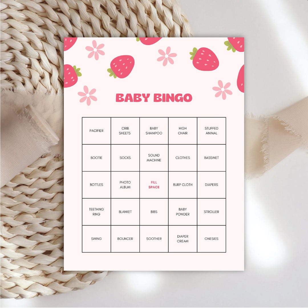 Strawberry Baby Shower Bingo Game: Berry Sweet Theme (instant Download ...