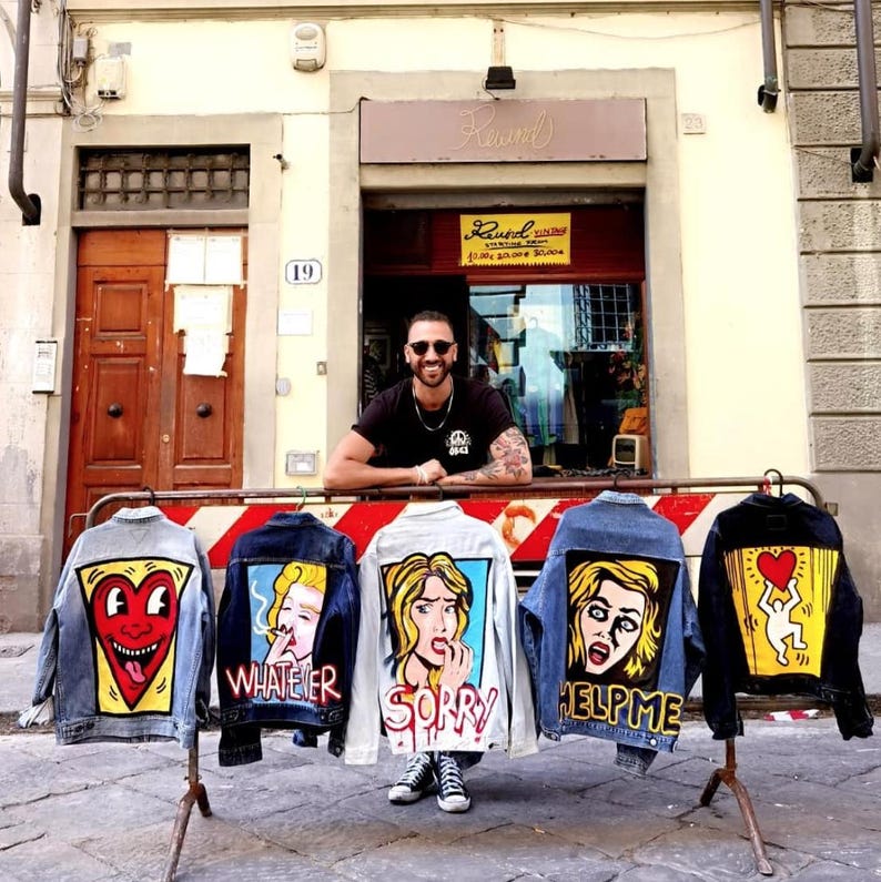 Custom Hand-painted Denim Jacket From Italy - Etsy