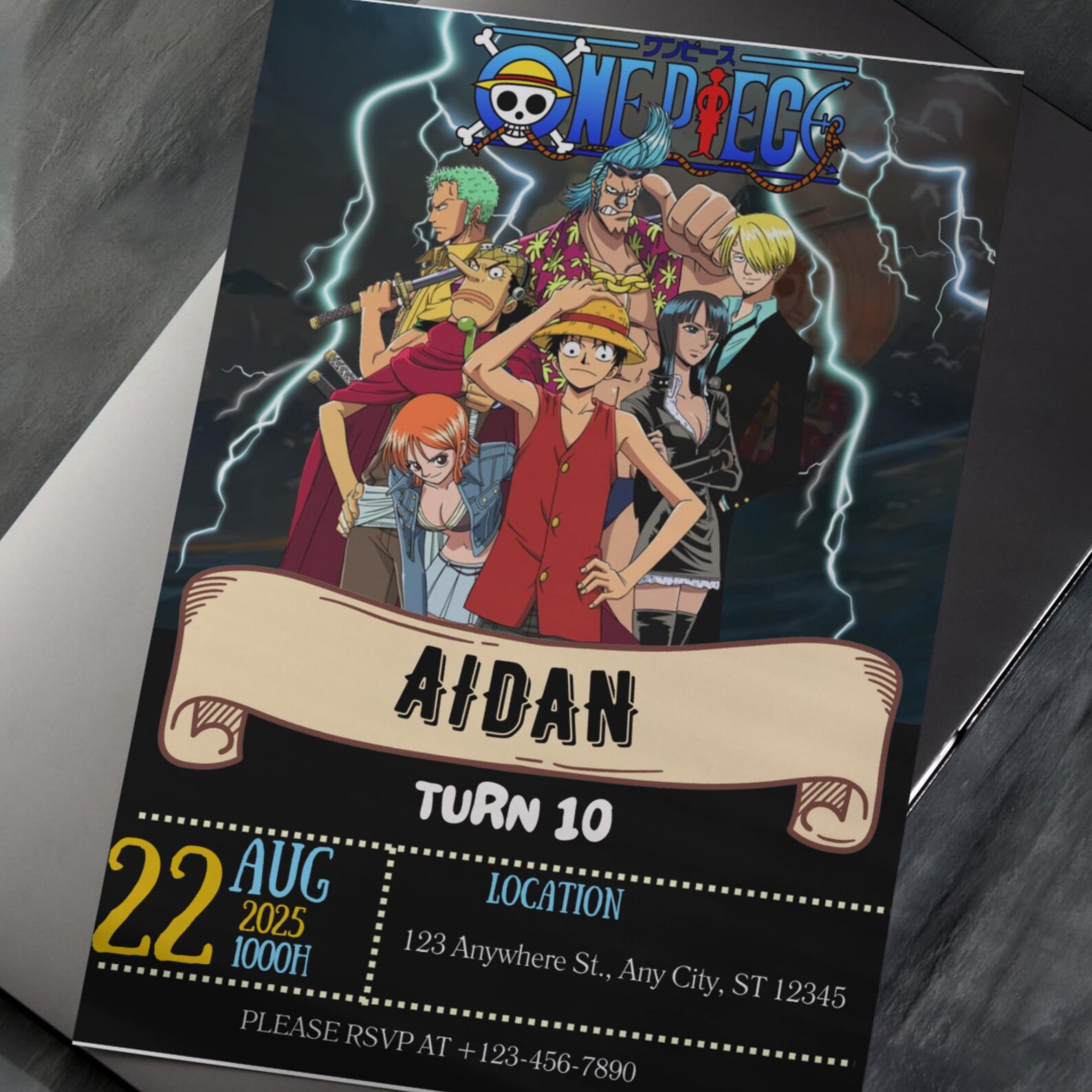 Editable Piece Birthday Invitation Template, Editable Anime Birthday ...