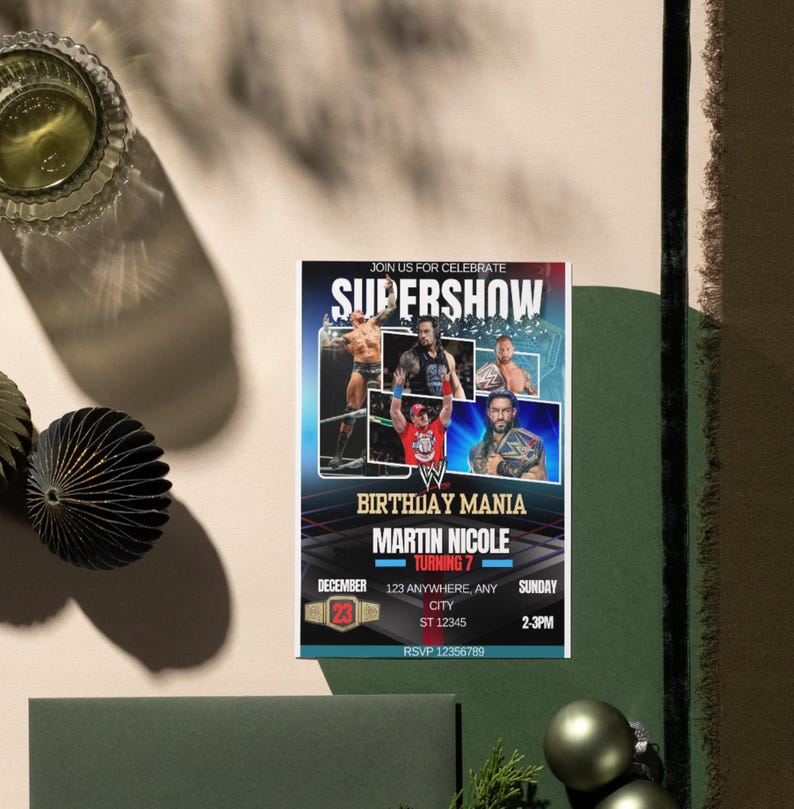 WWE Wrestling Birthday Invitation Fully Editable Digital Invite Print ...