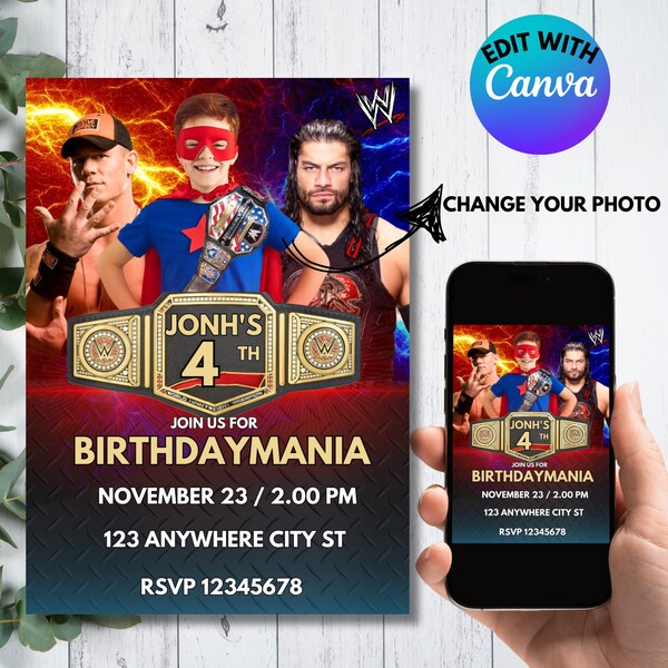 Wwe Birthday Invitations - Etsy