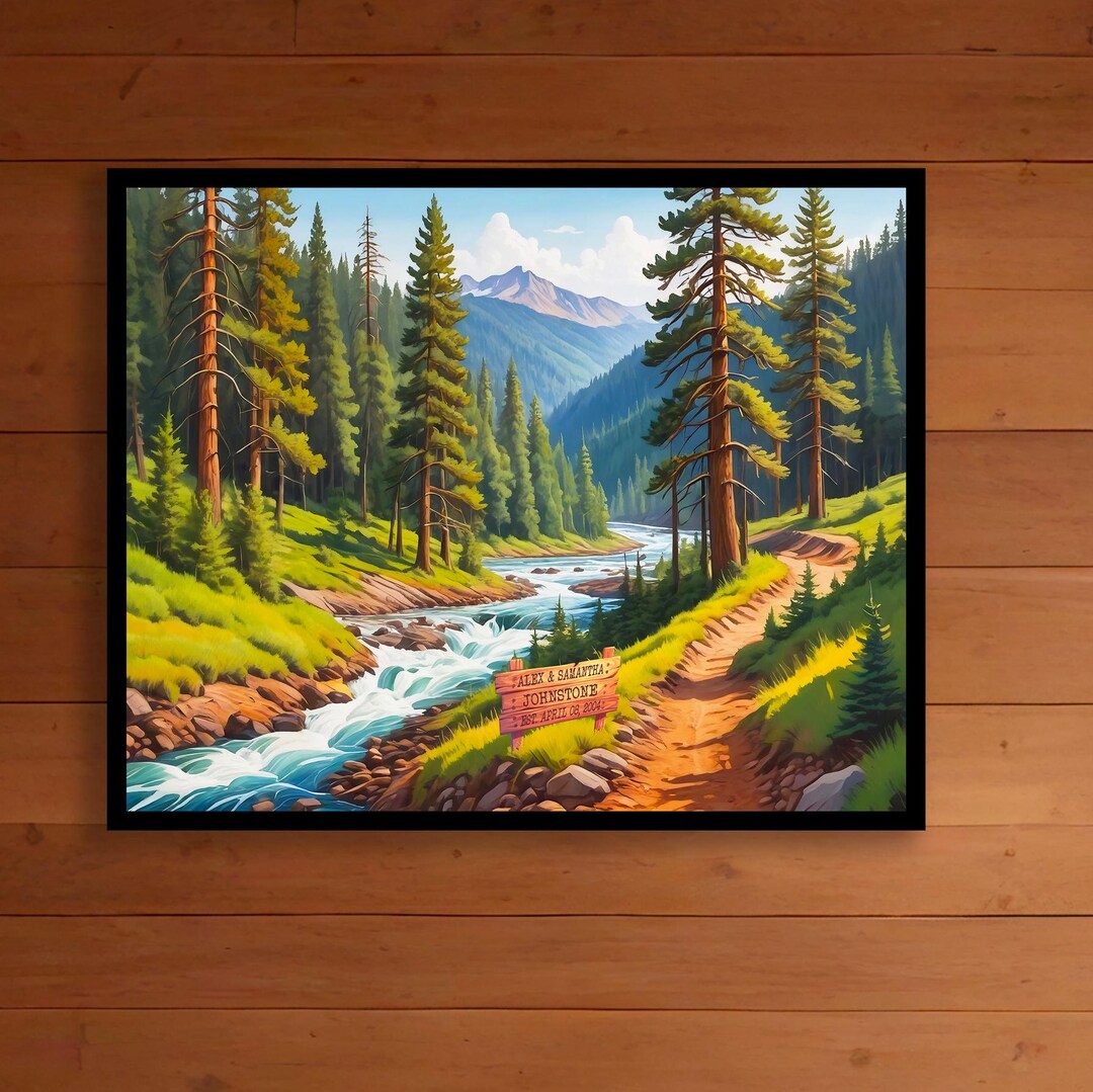 Personalized River Landscape Print, Anniversary Gift, Couples Name ...