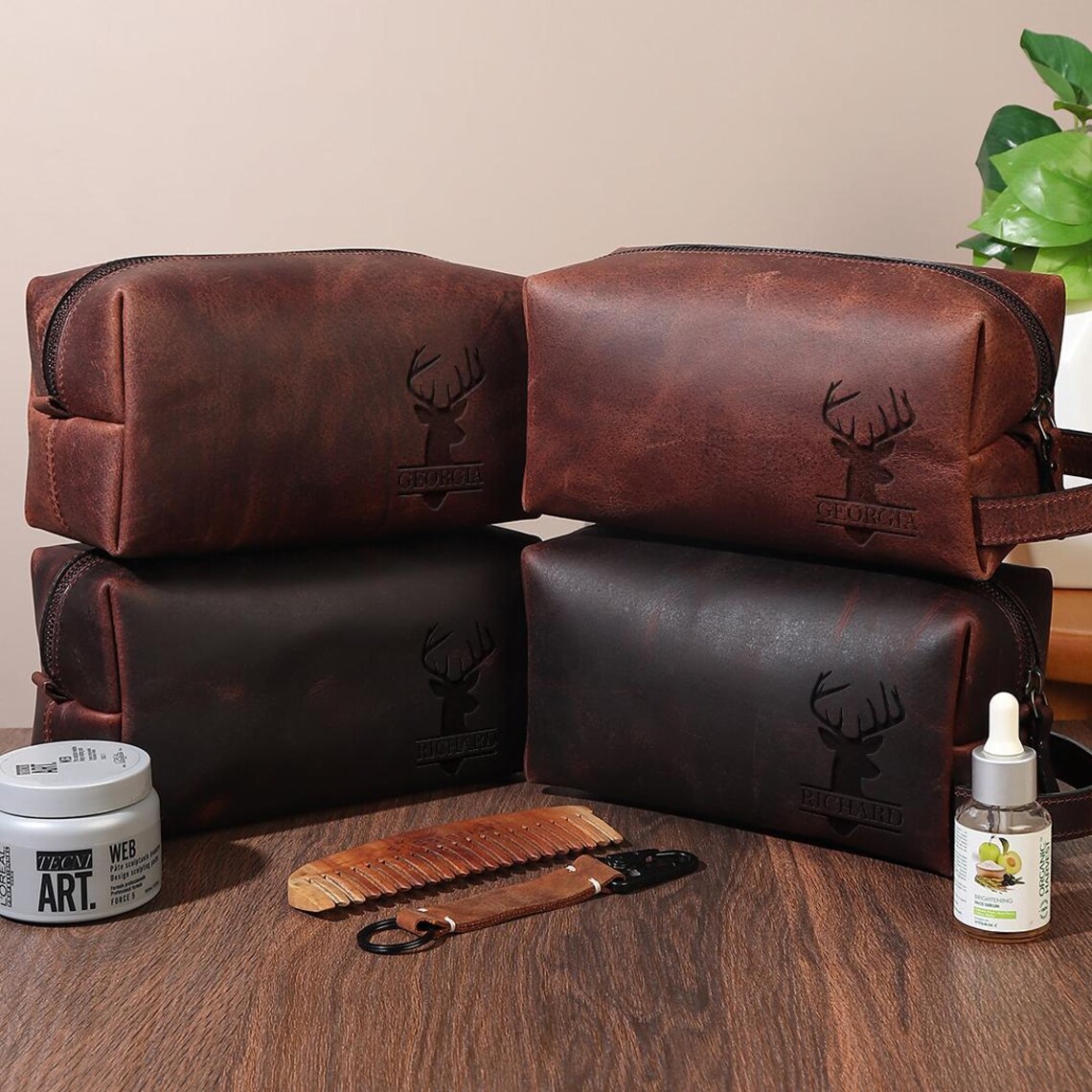 Custom Deer Hunting Gift, Personalized Leather Toiletry Bag, Deer ...