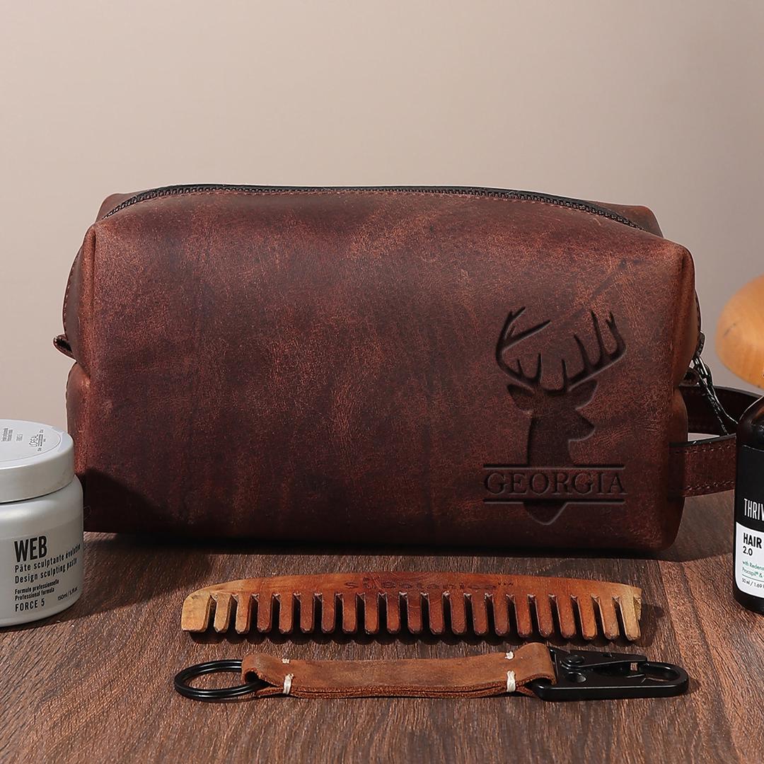 Custom Deer Hunting Gift, Personalized Leather Toiletry Bag, Deer ...